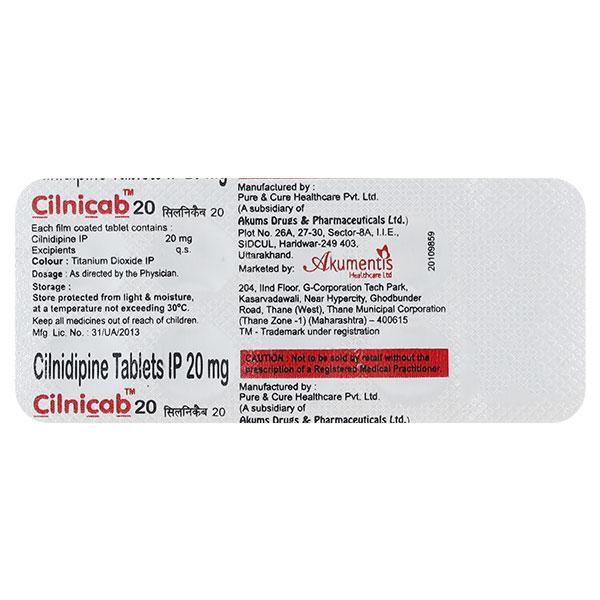 Buy Cilnicab 20mg Tablet 10'S Online up to 25% Off | Netmeds
