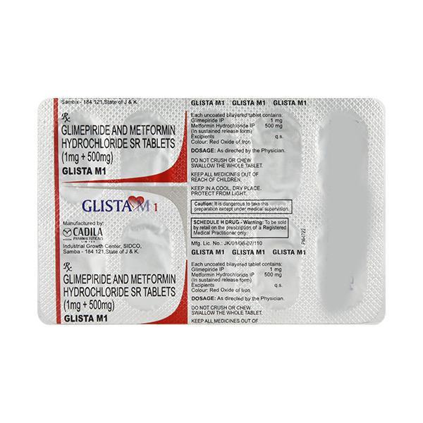 Glista M 1mg/500mg Tablet 10'S : Price, Uses, Side Effects | Netmeds