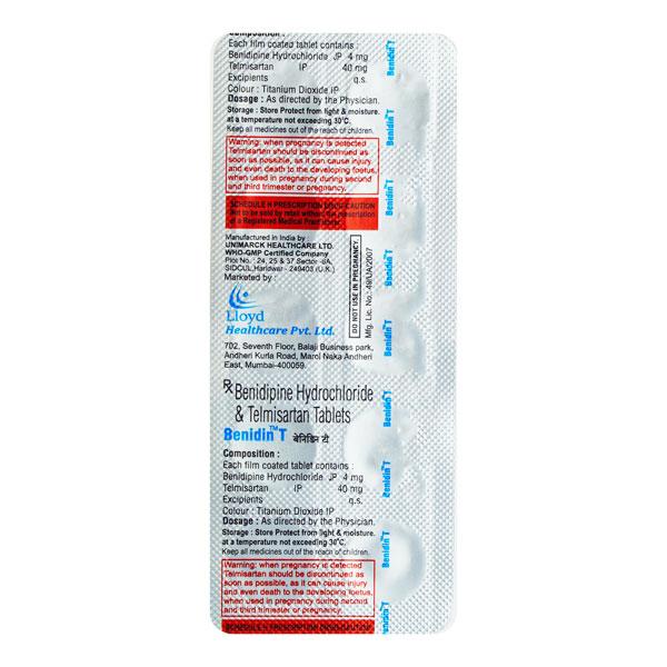 BENIDIN T 4/40mg Tablet 10's : Price, Uses, Side Effects | Netmeds