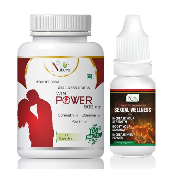 Natural Win Power 500 mg Capsule 60's + Sexual Wellness Oil 15 ml