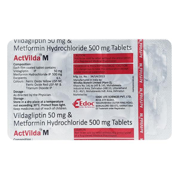 ACTVILDA M 500mg Tablet 10's : Price, Uses, Side Effects | Netmeds