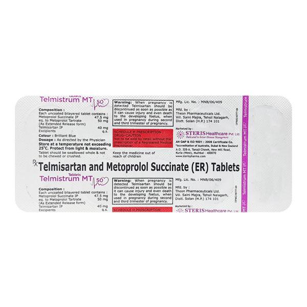 TELMISTRUM MT 50 Tablet 10's : Price, Uses, Side Effects | Netmeds