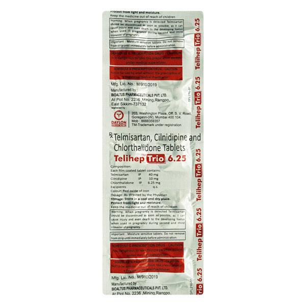 Buy TELIHEP TRIO 6.25 Tablet 10's Online at Upto 25% OFF | Netmeds