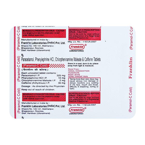 Buy PARAMOL C COLD Tablet 10's Online at Upto 25% OFF | Netmeds