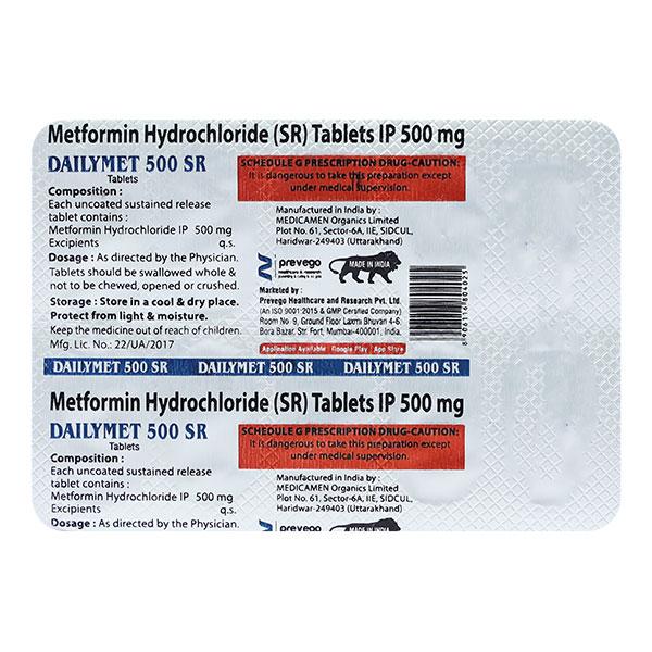DAILYMET 500 SR Tablet 10's : Price, Uses, Side Effects | Netmeds
