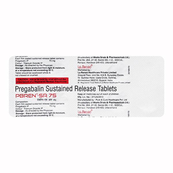 PBREN SR 75 Tablet 10's Price, Uses, Side effects, Substitutes | Netmeds