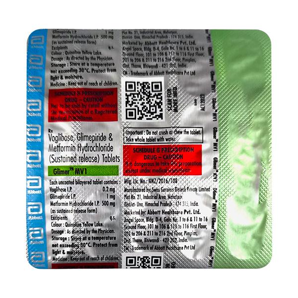 GLIMER MV1 Tablet 15's Price, Uses, Side effects, Substitutes | Netmeds