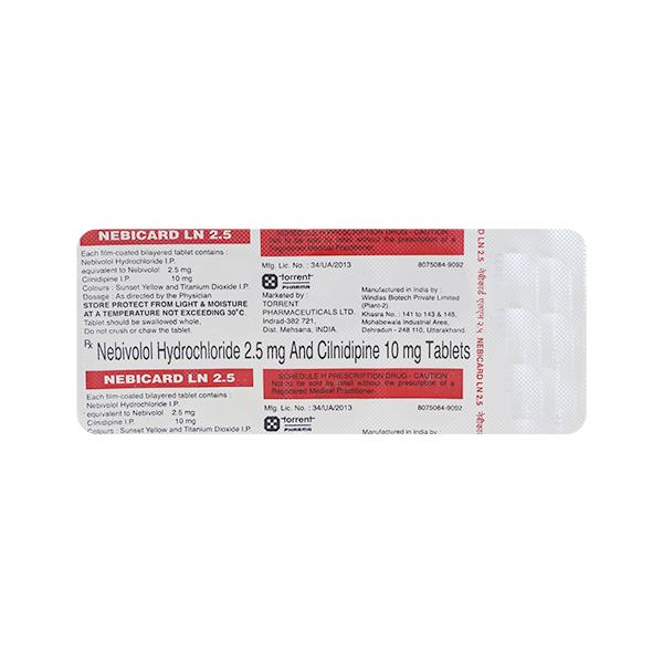 NEBICARD LN 2.5 Tablet 10's Price, Uses, Side effects, Substitutes ...