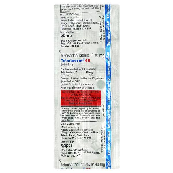 Telminorm 40mg Tablet 10'S : Price, Uses, Side Effects | Netmeds