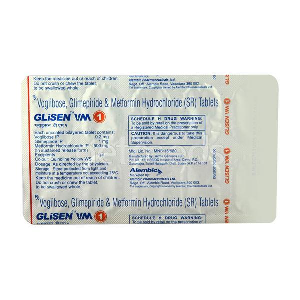 Glisen VM 1mg Tablet 10'S : Price, Uses, Side Effects | Netmeds