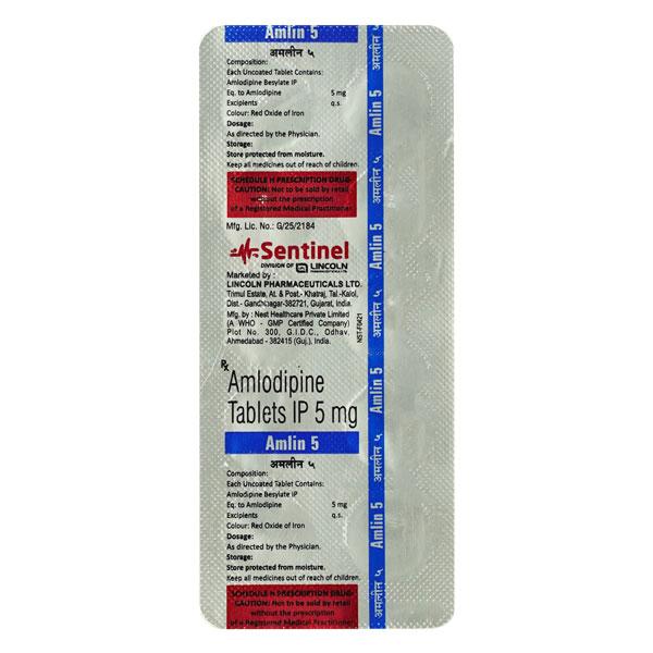 Amlin 5mg Tablet 10'S Price, Uses, Side effects, Substitutes | Netmeds