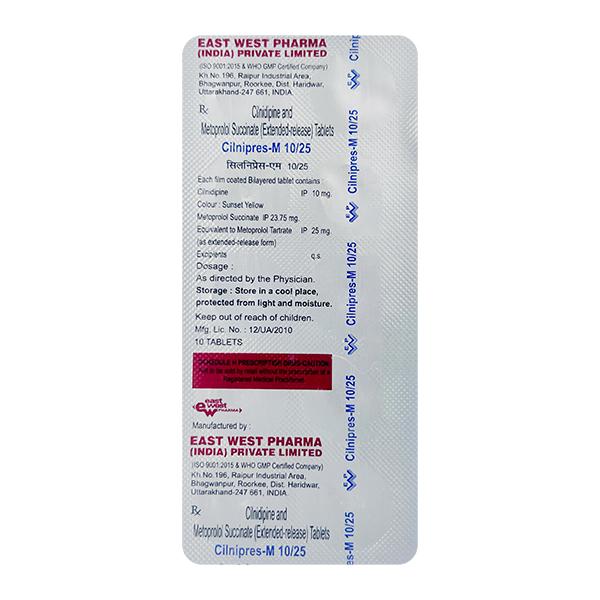 Buy CILNIPRES M 10/25 Tablet 10's Online | Netmeds