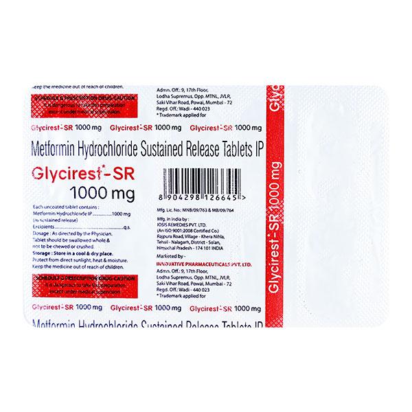 GLYCIREST SR 1000 Tablet 10's : Price, Uses, Side Effects | Netmeds