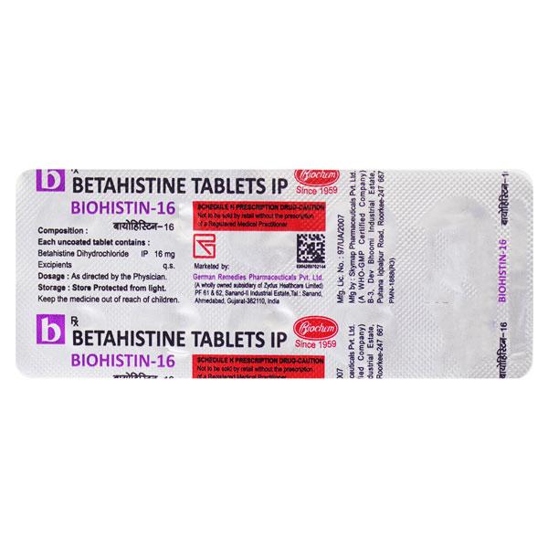 Biohistin 16mg Tablet 10'S Price, Uses, Side effects, Substitutes | Netmeds