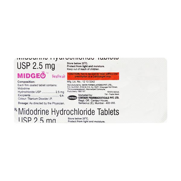 MIDGEO 2.5mg Tablet 10's Price, Uses, Side effects, Substitutes | Netmeds