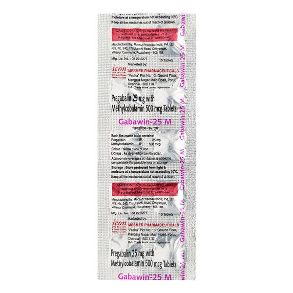Gabawin M 25mg Tablet 10'S Price, Uses, Side effects, Substitutes | Netmeds