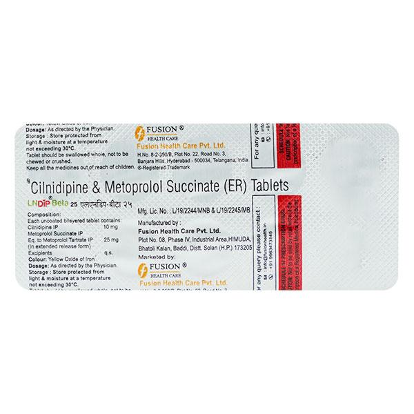 LNDIP BETA 25 Tablet 10's Price, Uses, Side effects, Substitutes | Netmeds