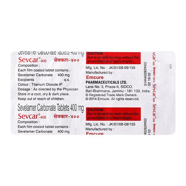 Sevcar 400mg Tablet 10'S Price, Uses, Side effects, Substitutes | Netmeds