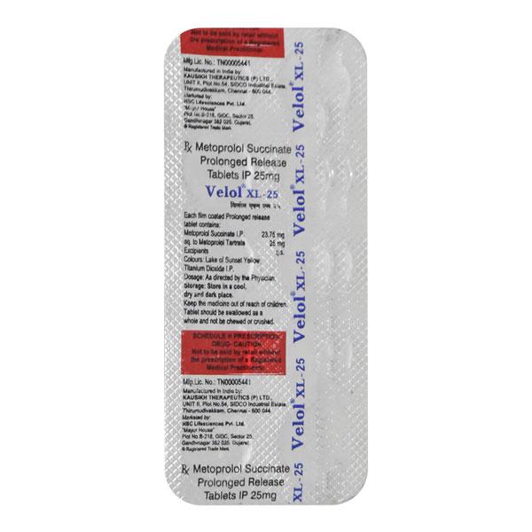 Velol XL 25mg Tablet 10'S : Price, Uses, Side Effects | Netmeds