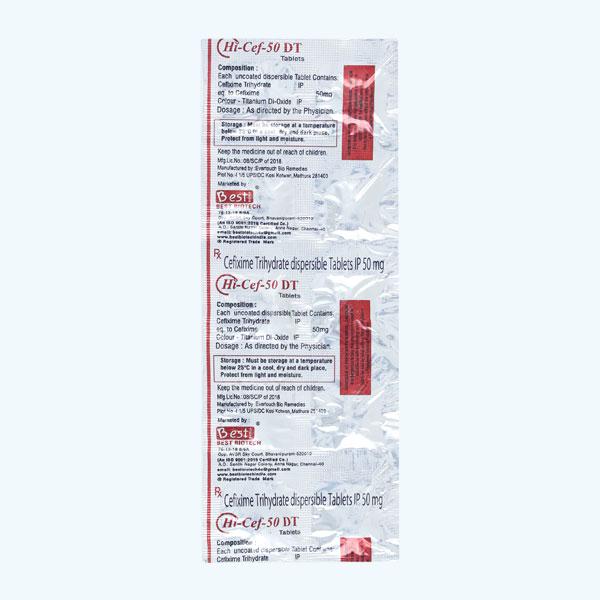 HI CEF 50 DT Tablet 10's : Price, Uses, Side Effects | Netmeds