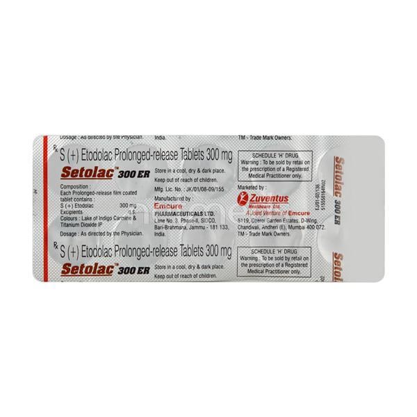 Buy Setolac ER 300mg Tablet 10'S Online at Upto 25% OFF | Netmeds