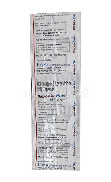 Rabonik Plus 20mg Capsule 10'S : Uses, Side Effects, Price | Netmeds