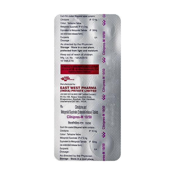 Buy CILNIPRES M 10/50 Tablet 10's Online | Netmeds
