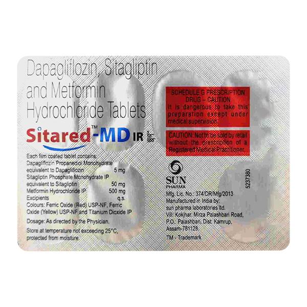 SITARED MD IR 5/50/500 Tablet 7's Price, Uses, Side effects ...