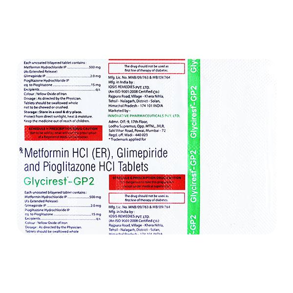 Buy GLYCIREST GP 2 Tablet 10's Online at Upto 25% OFF | Netmeds