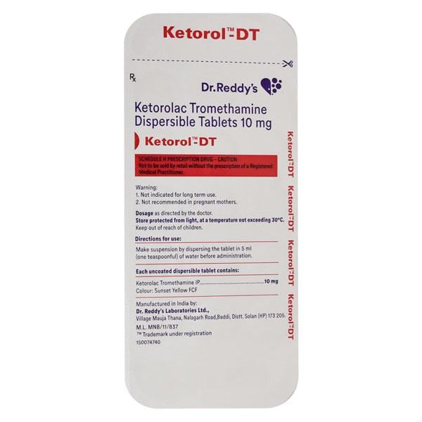 Ketorol DT 10mg Tablet 15'S - Price, Uses, Side Effects | Netmeds