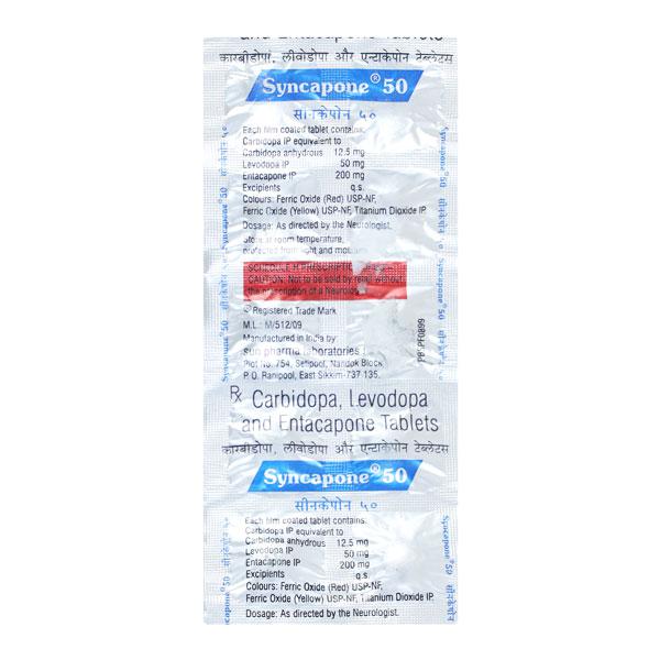 Syncapone 50mg Tablet 10'S Price, Uses, Side effects, Substitutes | Netmeds
