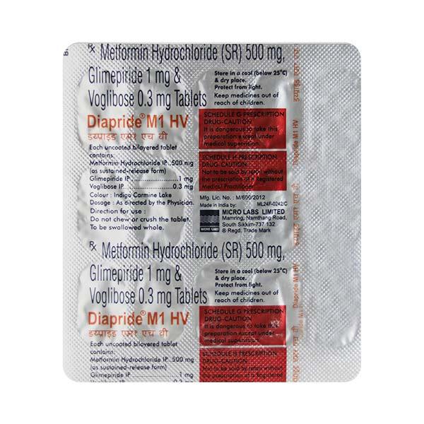 Diapride M1 HV Tablet 15'S : Price, Uses, Side Effects | Netmeds