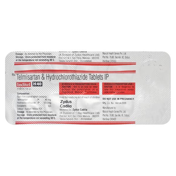 Inditel H 40mg Tablet 10'S : Price, Uses, Side Effects | Netmeds