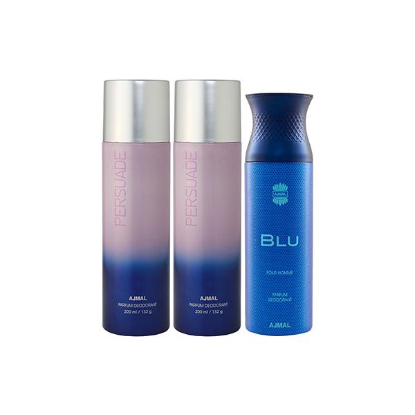 Buy Ajmal 2 Persuade And 1 Blu Homme Deodorants Pack of 3 200 ml Online ...