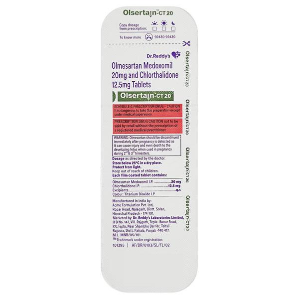 Olsertain CT 20mg Tablet 10'S : Price, Uses, Side Effects | Netmeds