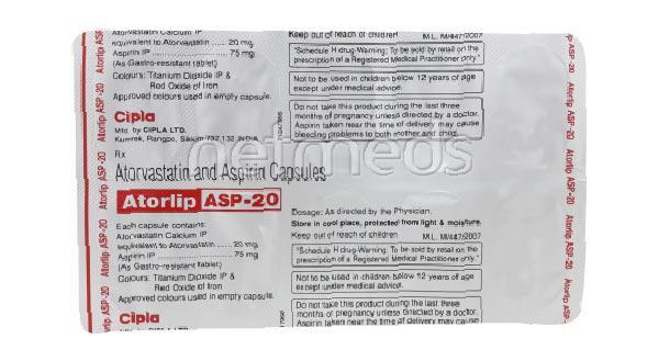 Atorlip Asp 20mg Capsule 10'S Price, Uses, Side effects, Substitutes ...