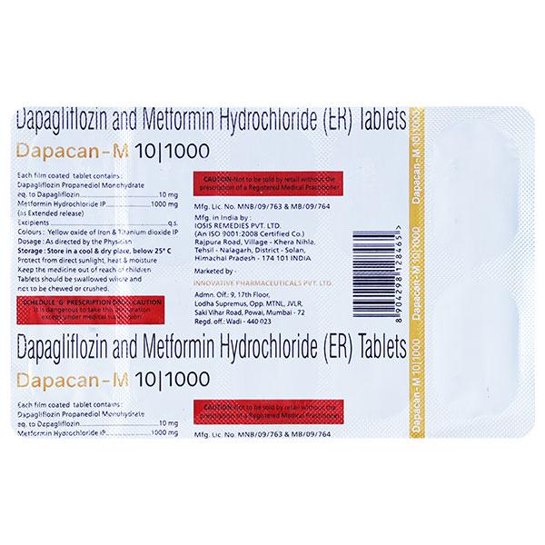 DAPACAN M 10/1000 Tablet 10's : Price, Uses, Side Effects | Netmeds
