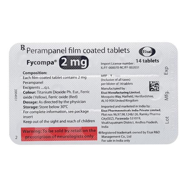 Buy FYCOMPA 2mg Tablet 14's Online at Upto 25% OFF | Netmeds