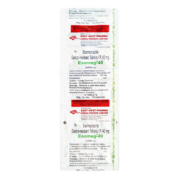 Esomeg 40mg Tablet 10'S Price, Uses, Side effects, Substitutes | Netmeds