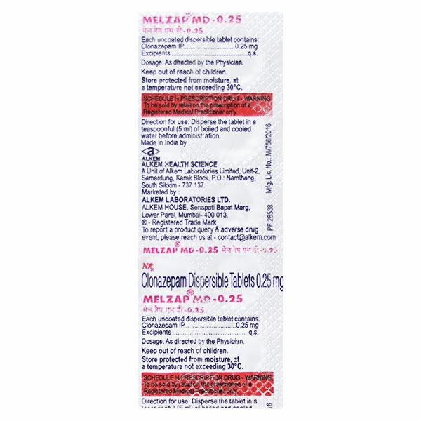 MELZAP MD 0.25 Tablet 15's - Price, Uses, Side Effects, and Substitutes ...