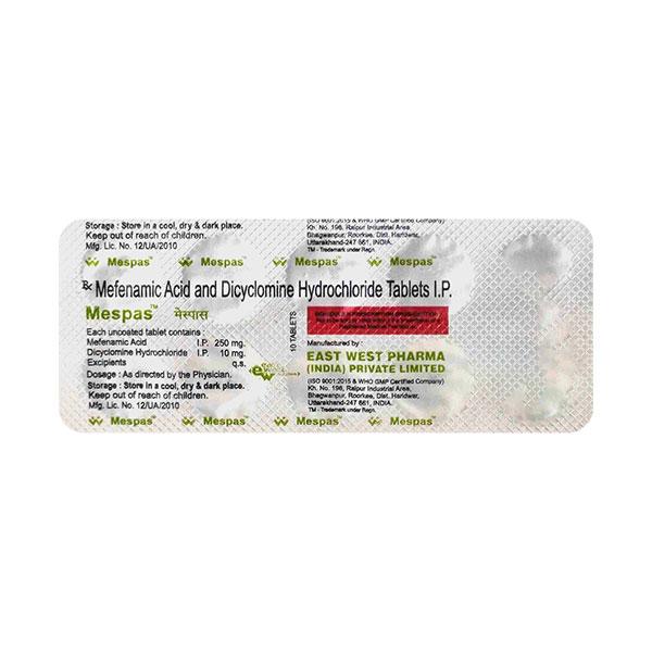 Mespas 10/250mg Tablet 10'S Price, Uses, Side effects, Substitutes ...