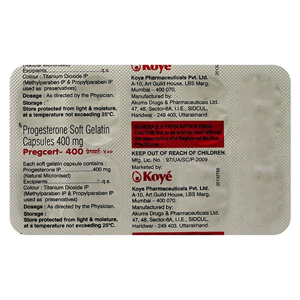Pregcert 400mg Capsule 10'S Price, Uses, Side effects, Substitutes ...