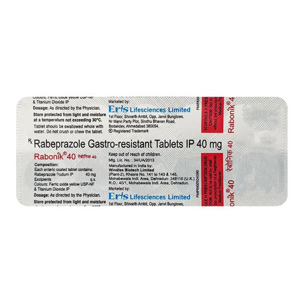 Rabonik 40mg Tablet 10'S Price, Uses, Side effects, Substitutes | Netmeds