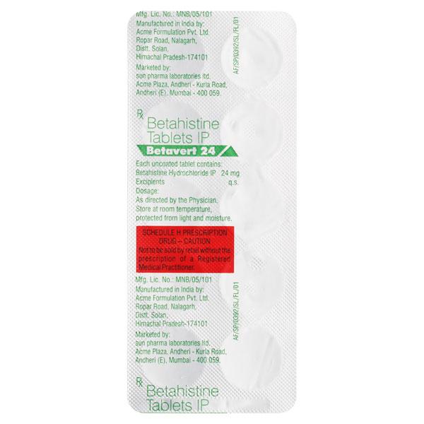 Betavert 24mg Tablet 10'S Price, Uses, Side effects, Substitutes | Netmeds