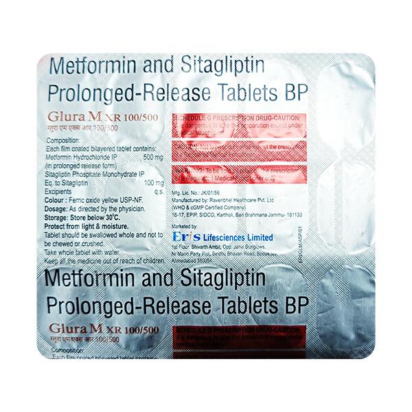 Buy GLURA M XR 100/500 Tablet 15's Online at Upto 25% OFF | Netmeds