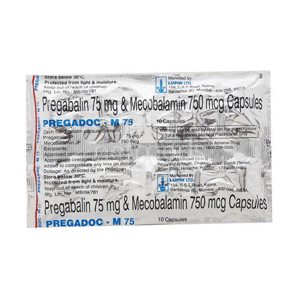 Pregadoc M 75mg Capsule 10'S Price, Uses, Side effects, Substitutes ...