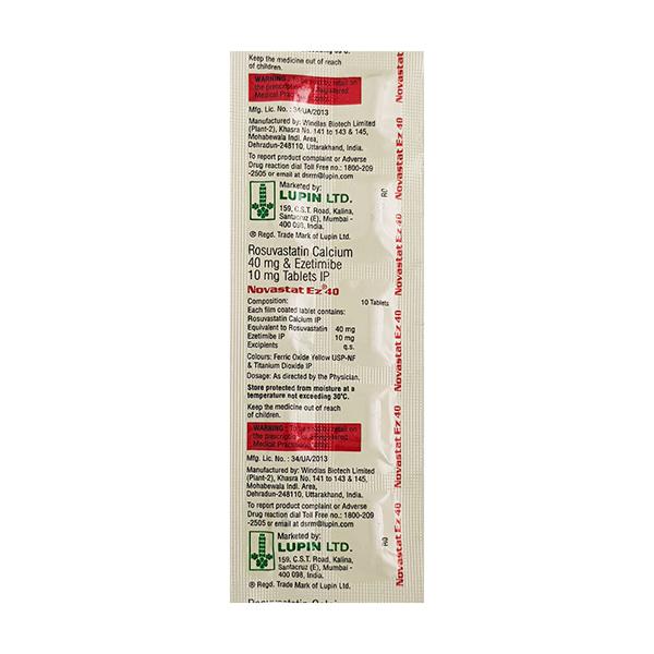 NOVASTAT EZ 40 Tablet 10's Price, Uses, Side effects, Substitutes | Netmeds