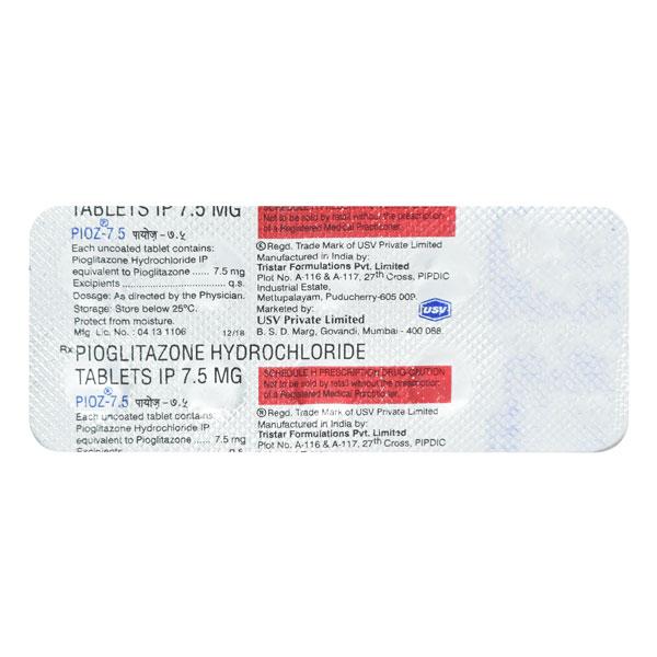 Pioz 7.5mg Tablet 10'S : Price, Uses, Side Effects | Netmeds