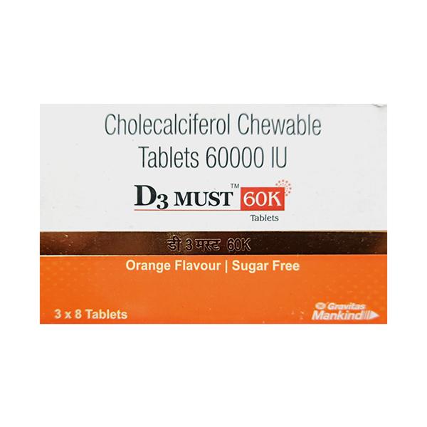 D3 MUST 60K SUGAR FREE ORANGE FLAVOUR Chewable Tablet 8's Price, Uses ...