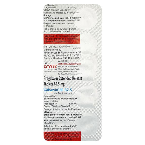 GABAWIN ER 82.5 Tablet 10's Price, Uses, Side effects, Substitutes ...